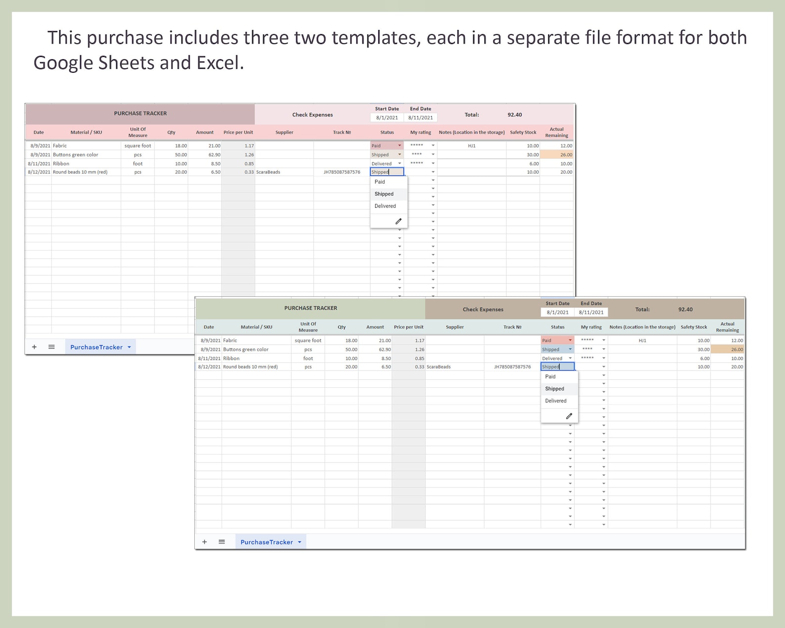 Purchase Order Tracker Spreadsheet Excel Google Sheets Template ...