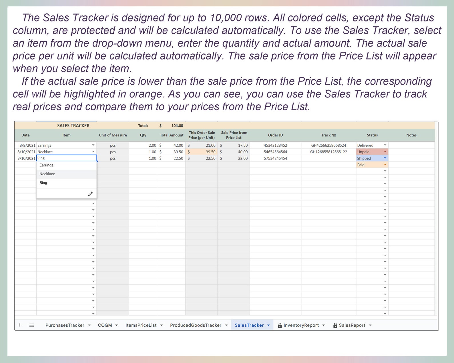 Inventory Spreadsheet, Excel Inventory Sheet, Pricing Sheet, Sales ...