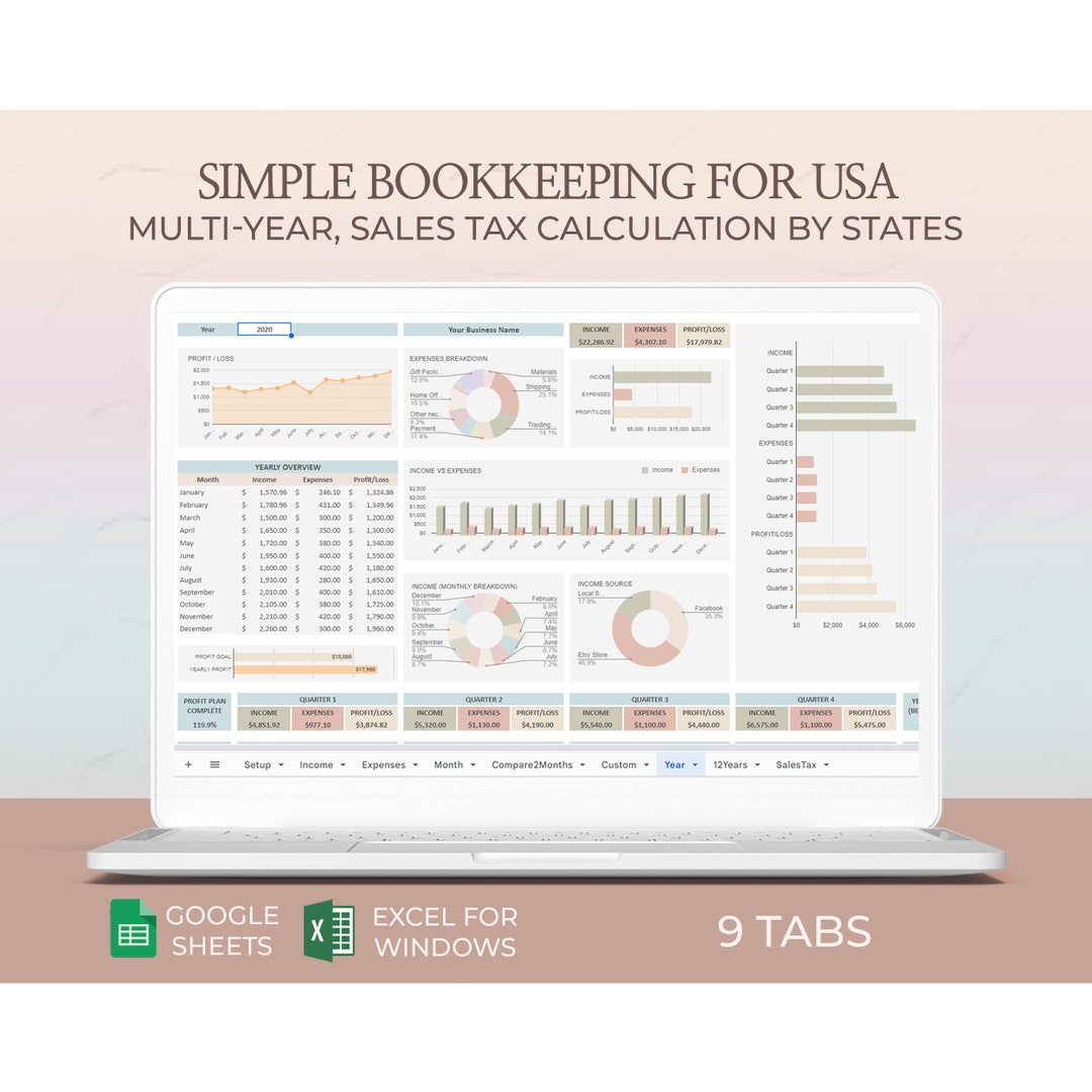 Bookkeeping Spreadsheet Excel Small Business Accounting Tool Income ...