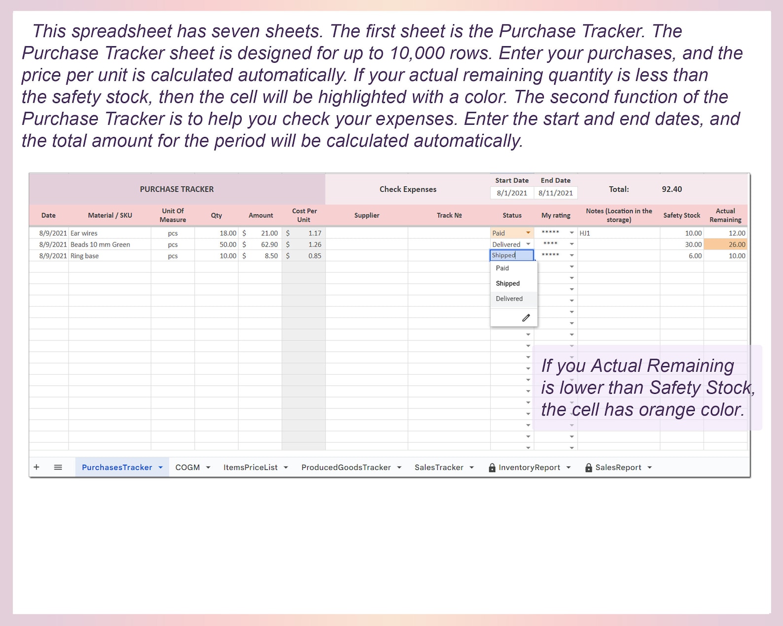 Inventory Spreadsheet Excel Google Sheets Pricing Sheet Sales Tracker ...