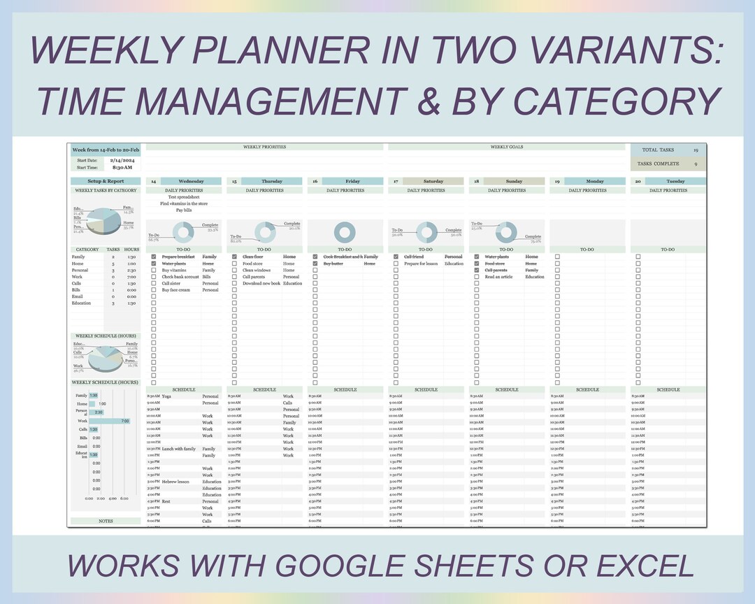 Weekly Schedule Digital Weekly Planner Digital to Do List - Etsy
