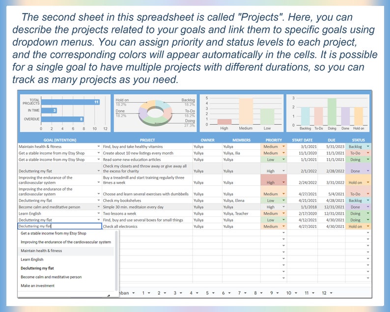 Digital Project Planner Goal Planner Kanban Board Gantt - Etsy