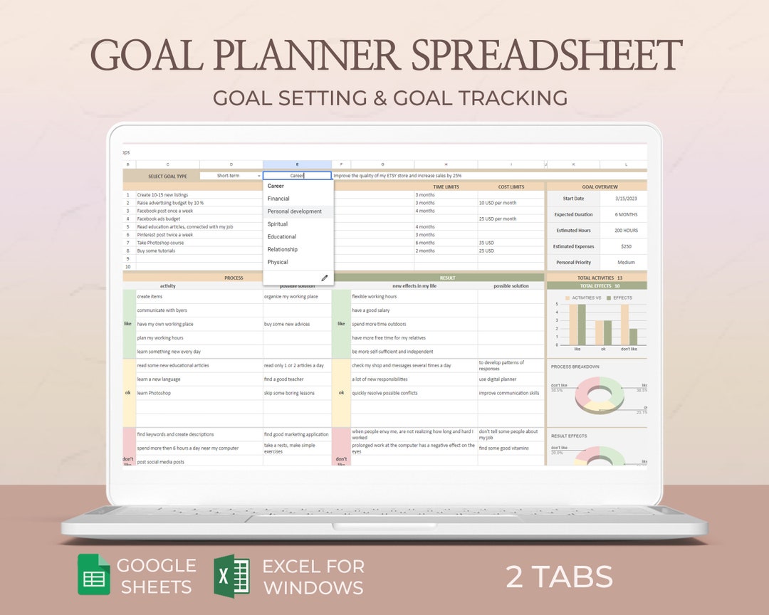 Goal planner spreadsheet Smart goals planner Goals of life - Etsy México