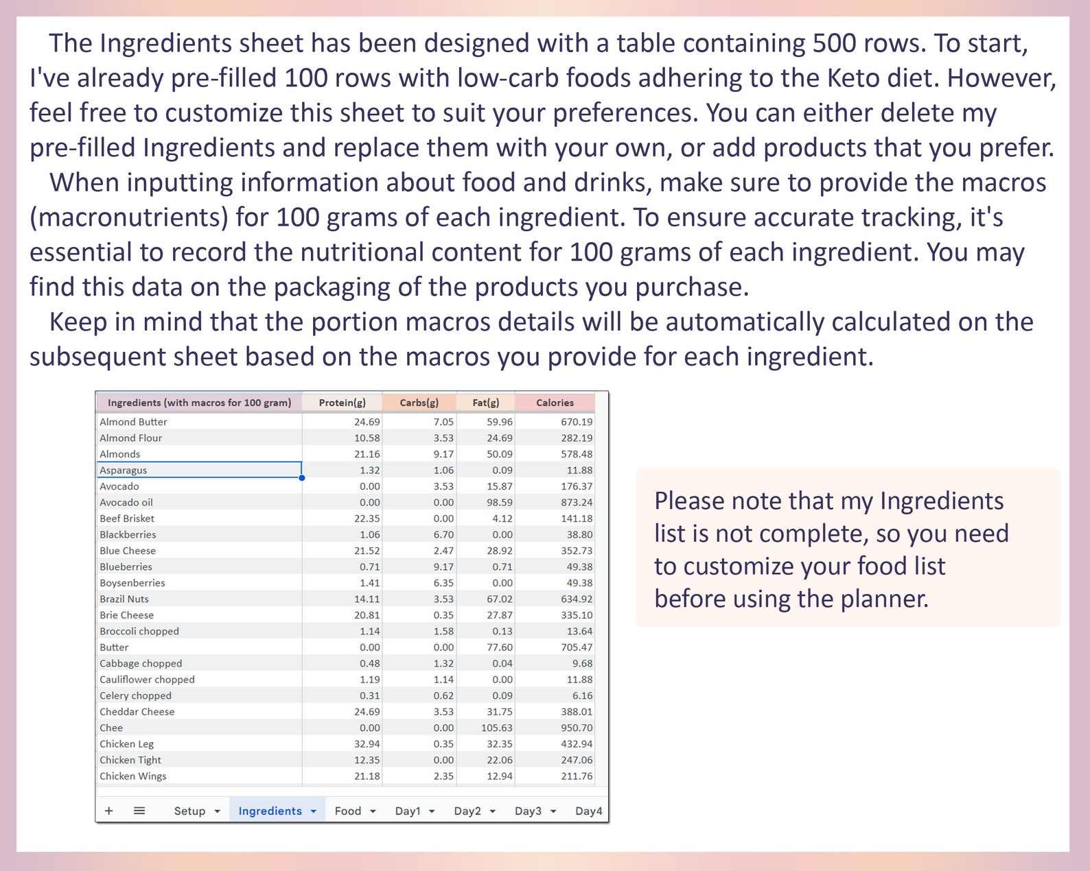 Macro Meal Planner Spreadsheet, Google Sheets Meal Planner, Macro Diet ...