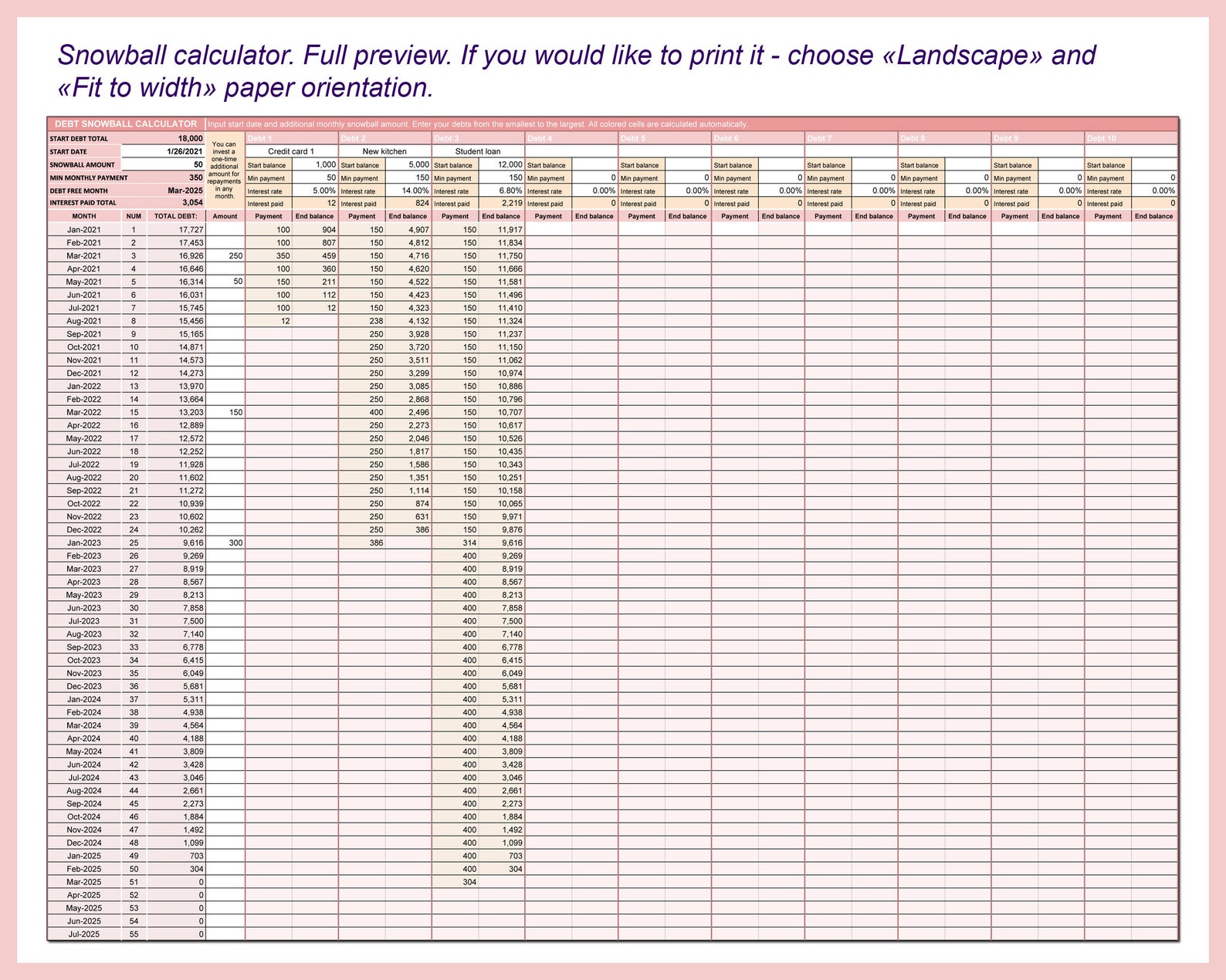 Debt Snowball Calculator Spreadsheet Debt Snowball Worksheet - Etsy