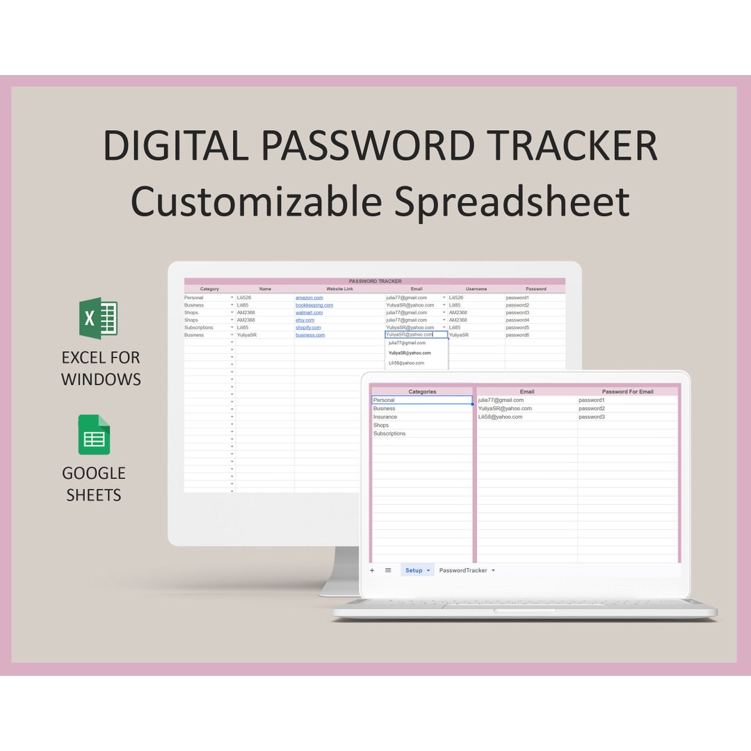 Excel Password Tracker Template Google Sheets Digital Log Accounts ...
