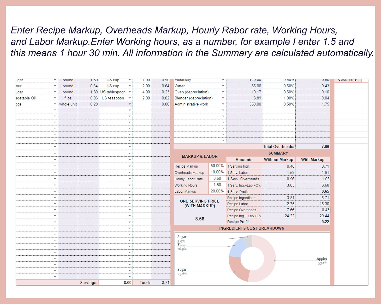 Recipe costing template Recipe cost calculator Cake pricing | Etsy