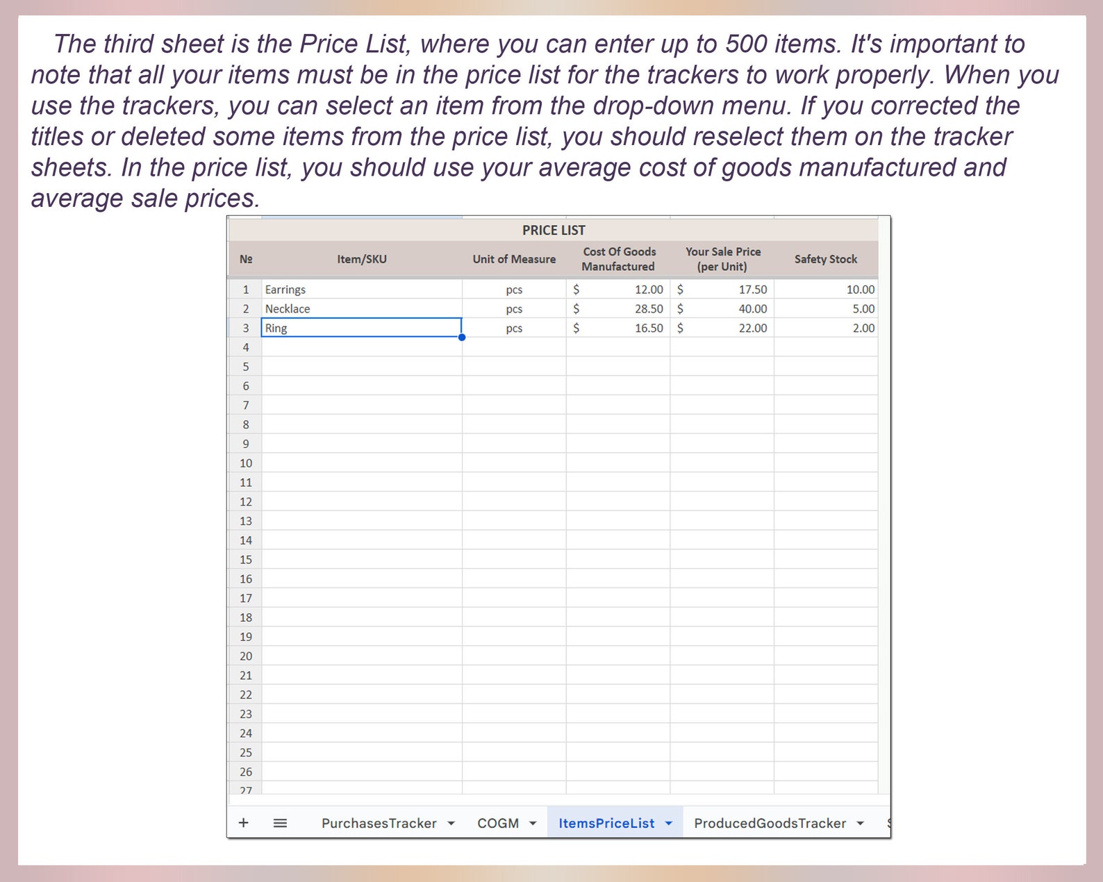 Inventory Spreadsheet Excel Google Sheets Template Manufacturer Sales ...