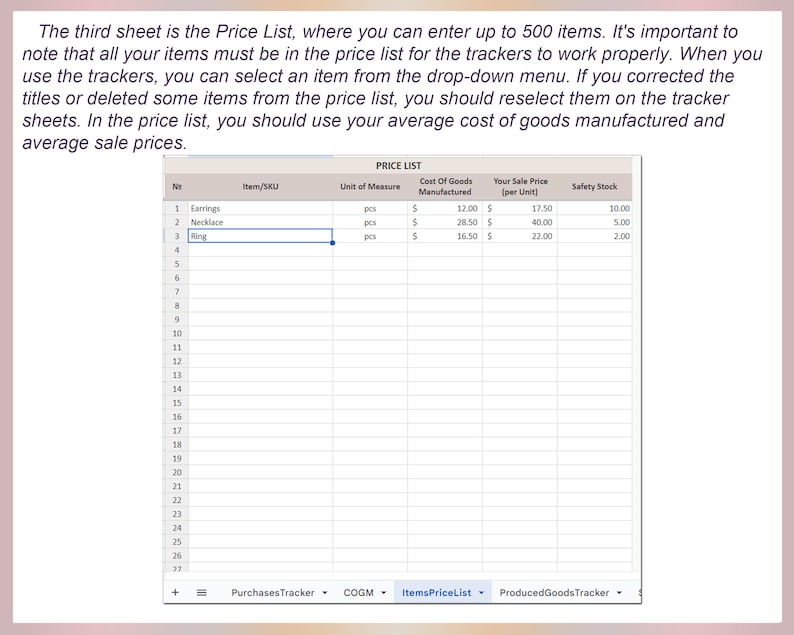 Inventory Spreadsheet Excel Google Sheets Template Manufacturer Sales ...