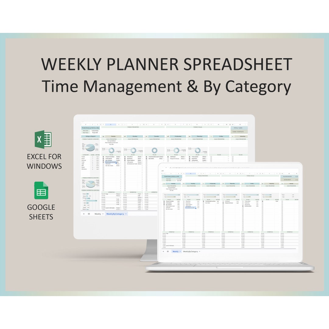 Weekly Schedule Template, Weekly Planner Spreadsheet, Weekly Schedule ...