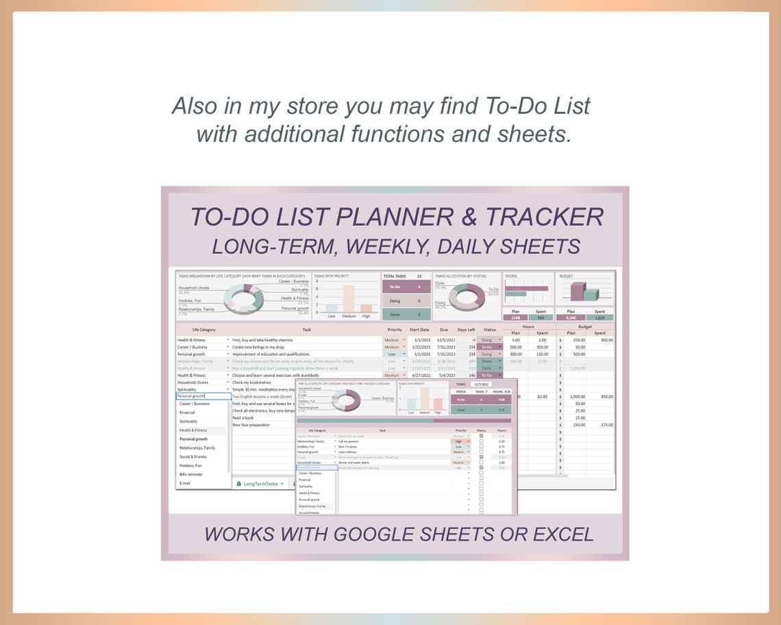 Weekly to Do List, to Do List Template, To-do List Excel, to Do List ...