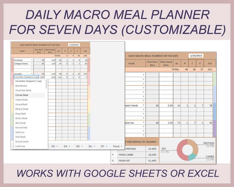 Macro Meal Planner Macro Diet Planner Macro Counter Meal - Etsy