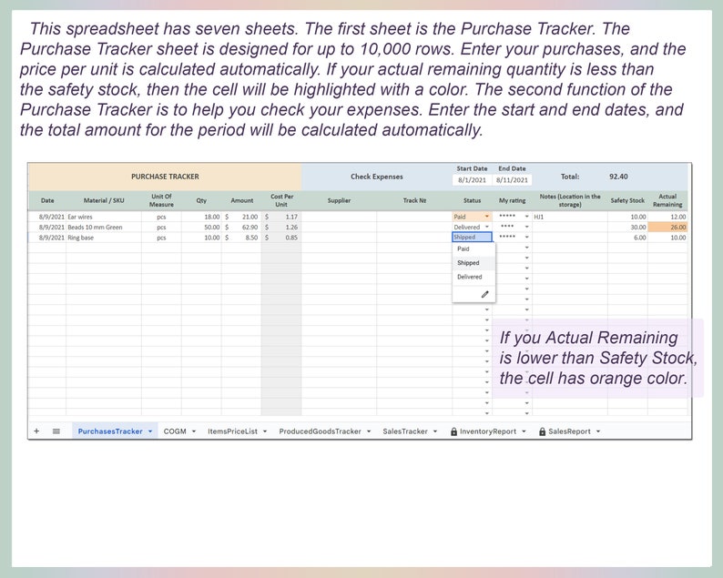 Inventory Spreadsheet, Excel Inventory Sheet, Pricing Sheet, Sales ...
