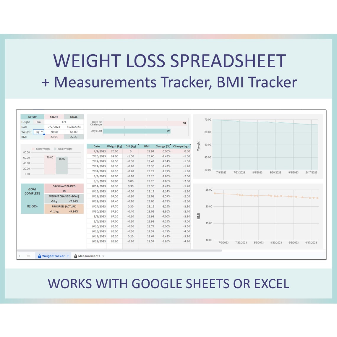 Excel Weight Loss Tracker Spreadsheet Challenge Journal Weight Chart ...