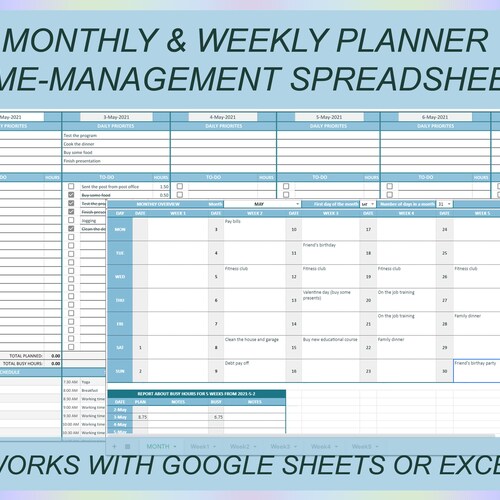 Monthly Planner Google Sheets Template Task Schedule to Do - Etsy