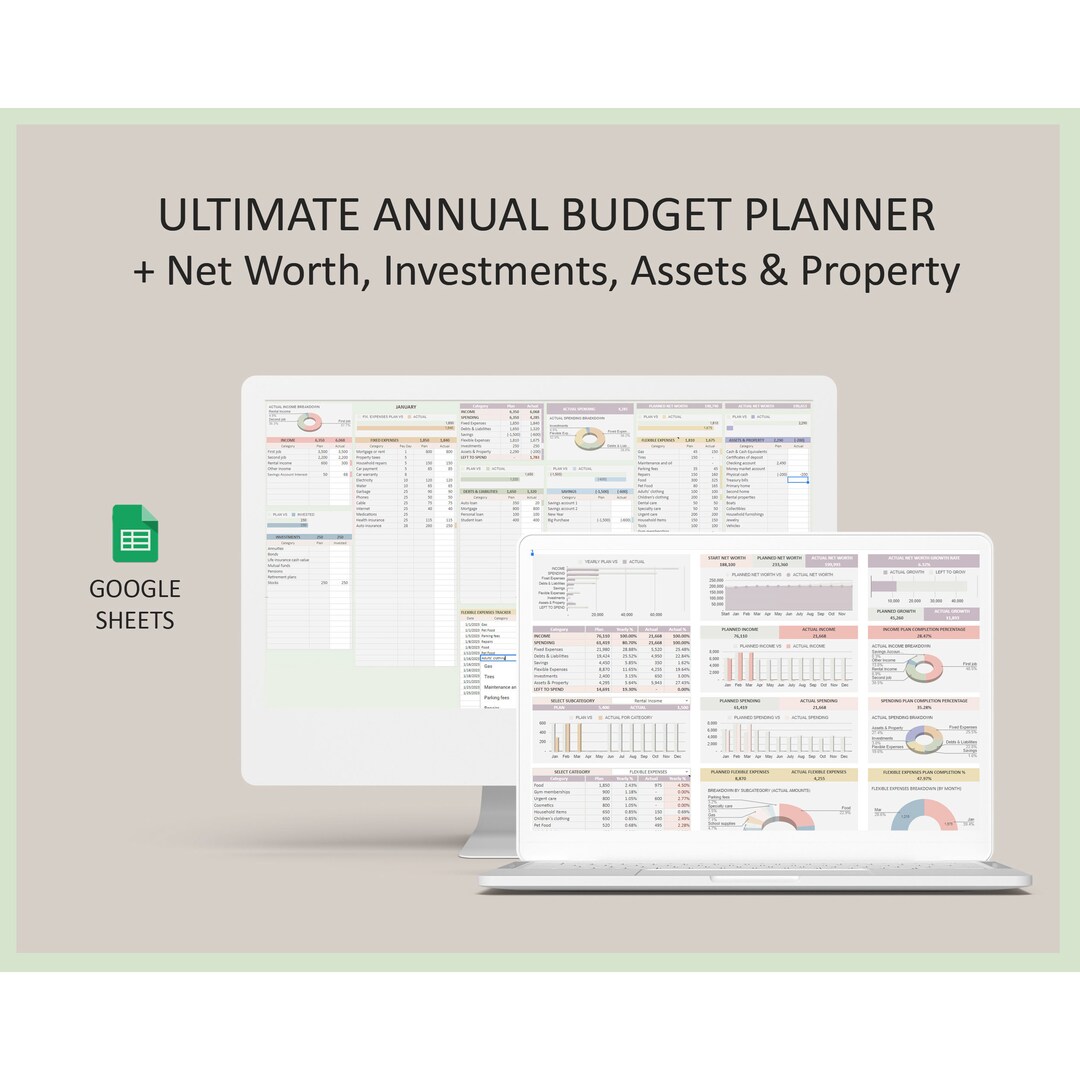 Net Worth Tracker Annual Budget Planner Google Sheets Template Budget ...