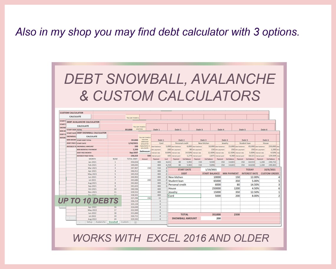Debt Snowball Calculator Spreadsheet Debt Snowball Worksheet - Etsy