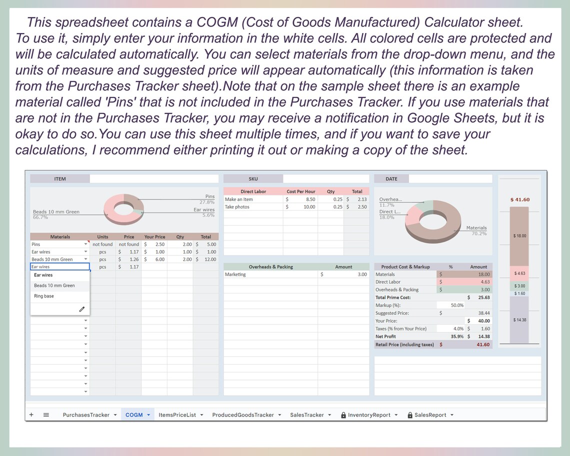 Inventory Spreadsheet, Excel Inventory Sheet, Pricing Sheet, Sales Tracker, Costing Calculator ...