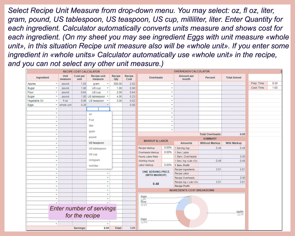 Recipe costing template Recipe cost calculator Cake pricing | Etsy
