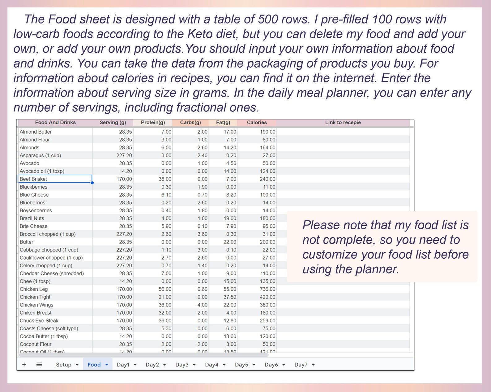 Macro Meal Planner Spreadsheet, Excel Meal Planner, Macro Diet Meal ...