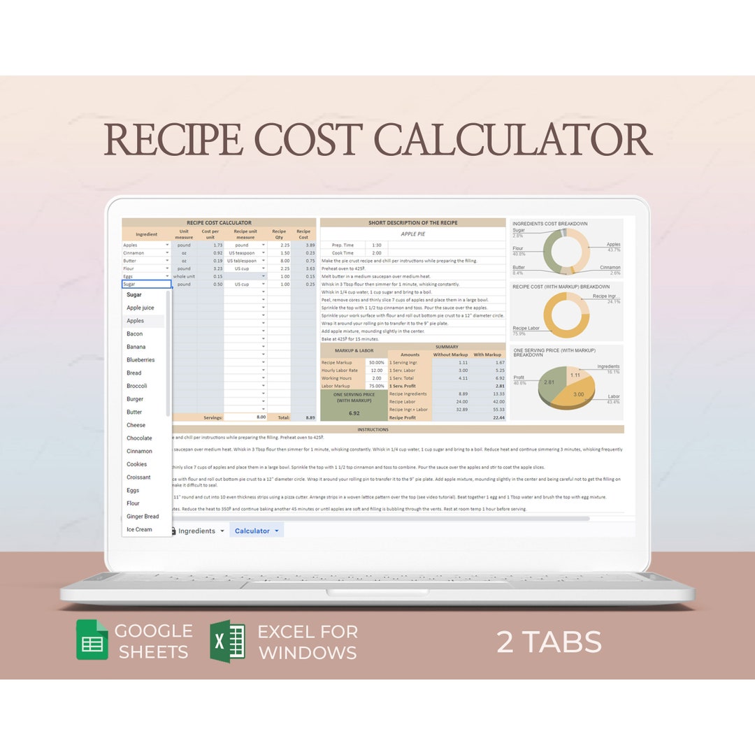 Baking Cost Calculator Excel Recipe Costing Template Food Ingredient ...