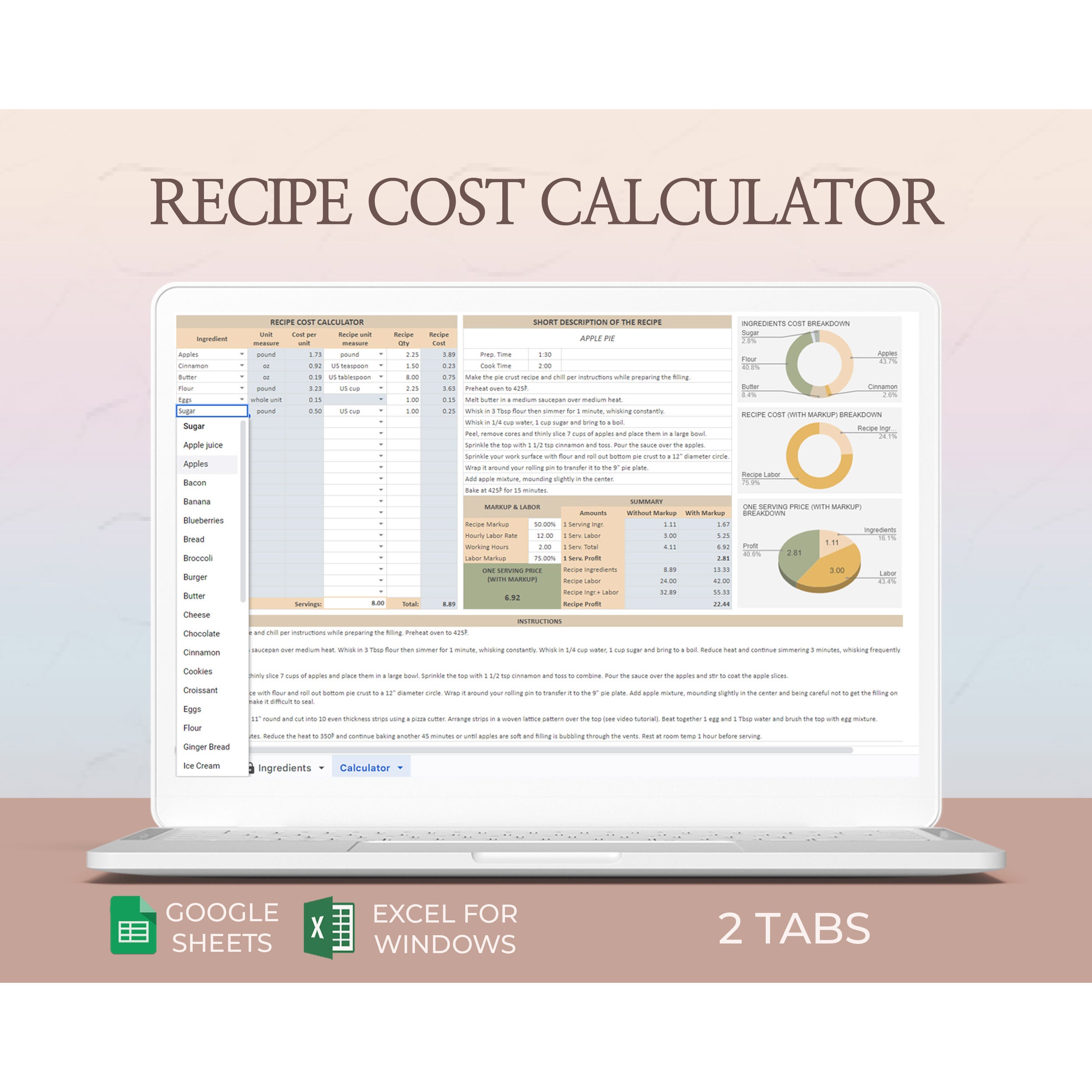 Baking Cost Calculator Excel Recipe Costing Template Food Ingredient ...