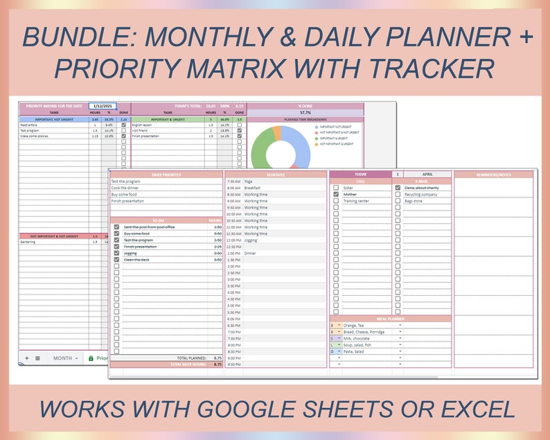Time Management Digital Planner Excel Daily Sheet Monthly - Etsy
