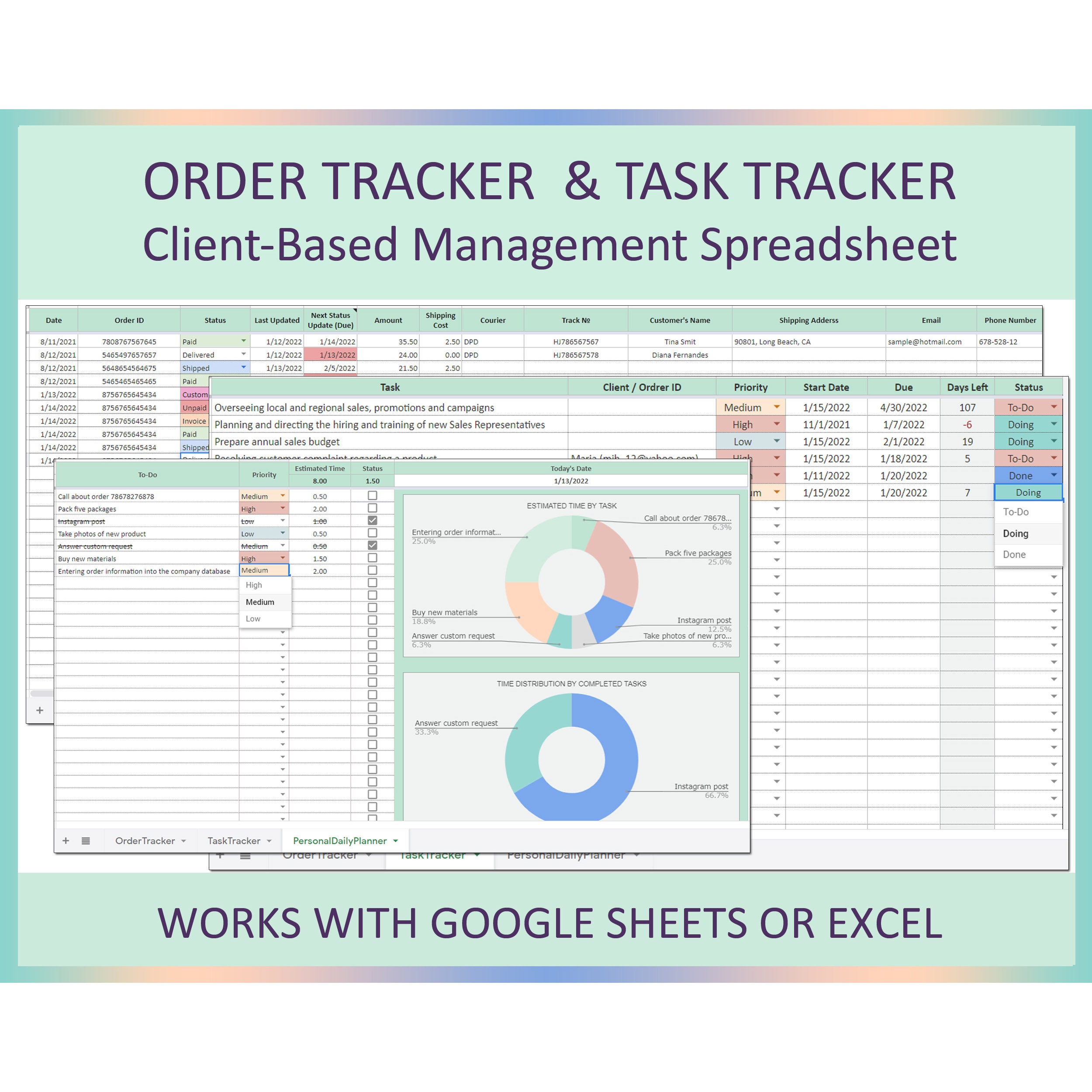 Order Task Tracker Spreadsheet Management System Excel Google Sheets To ...