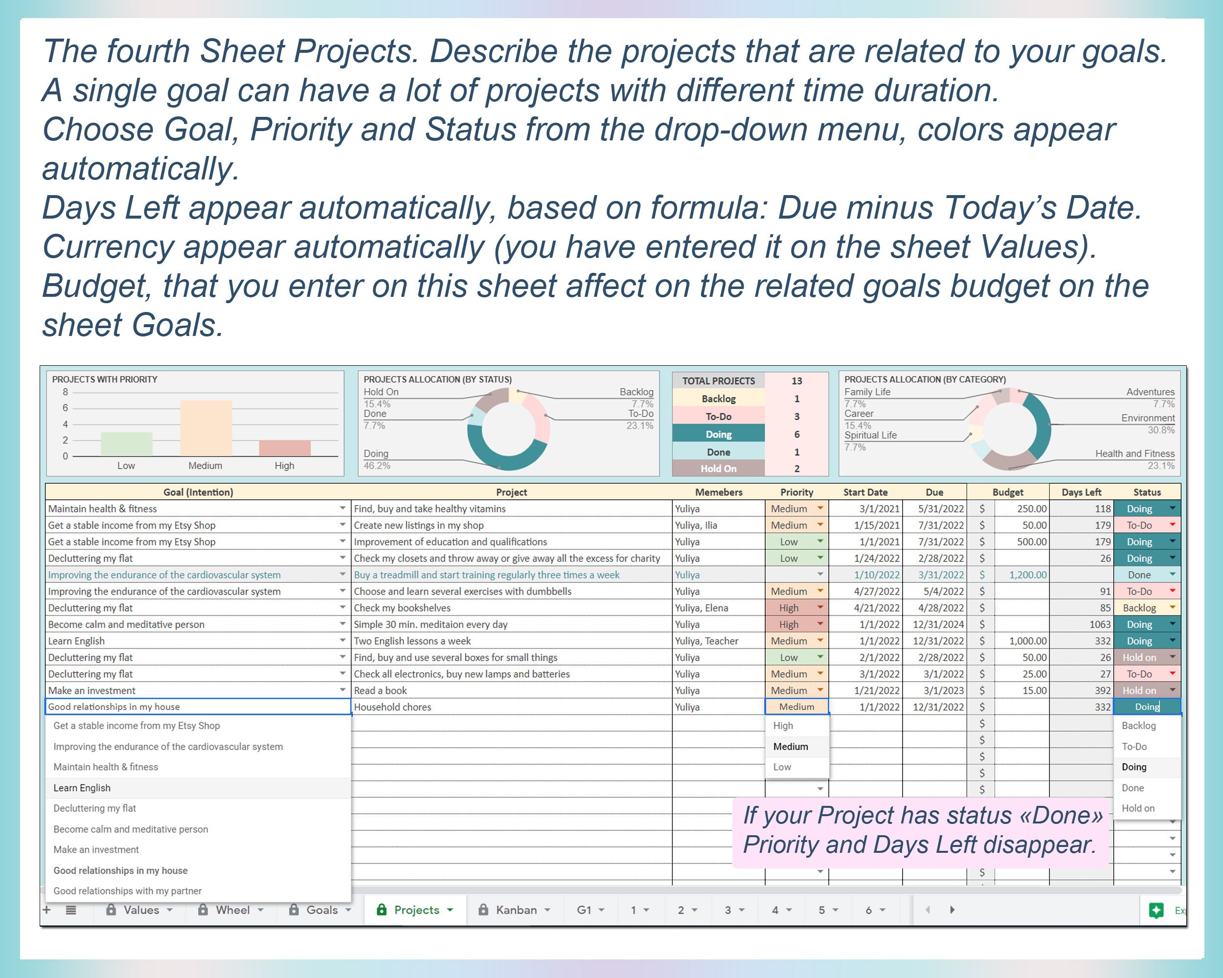 Life Planner Excel, Goal Setting, Project Planner Template, Kanban ...