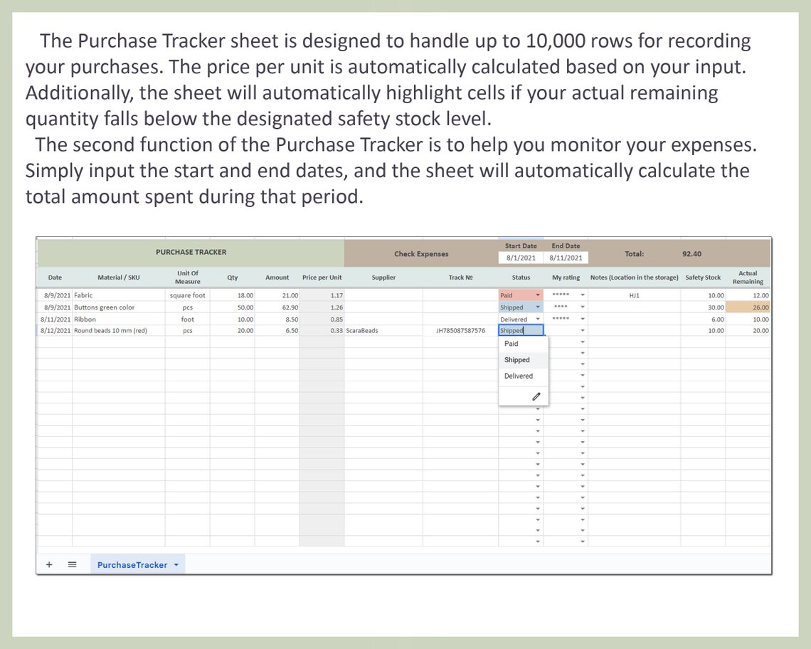 Purchase Order Tracker Spreadsheet Excel Google Sheets Template ...