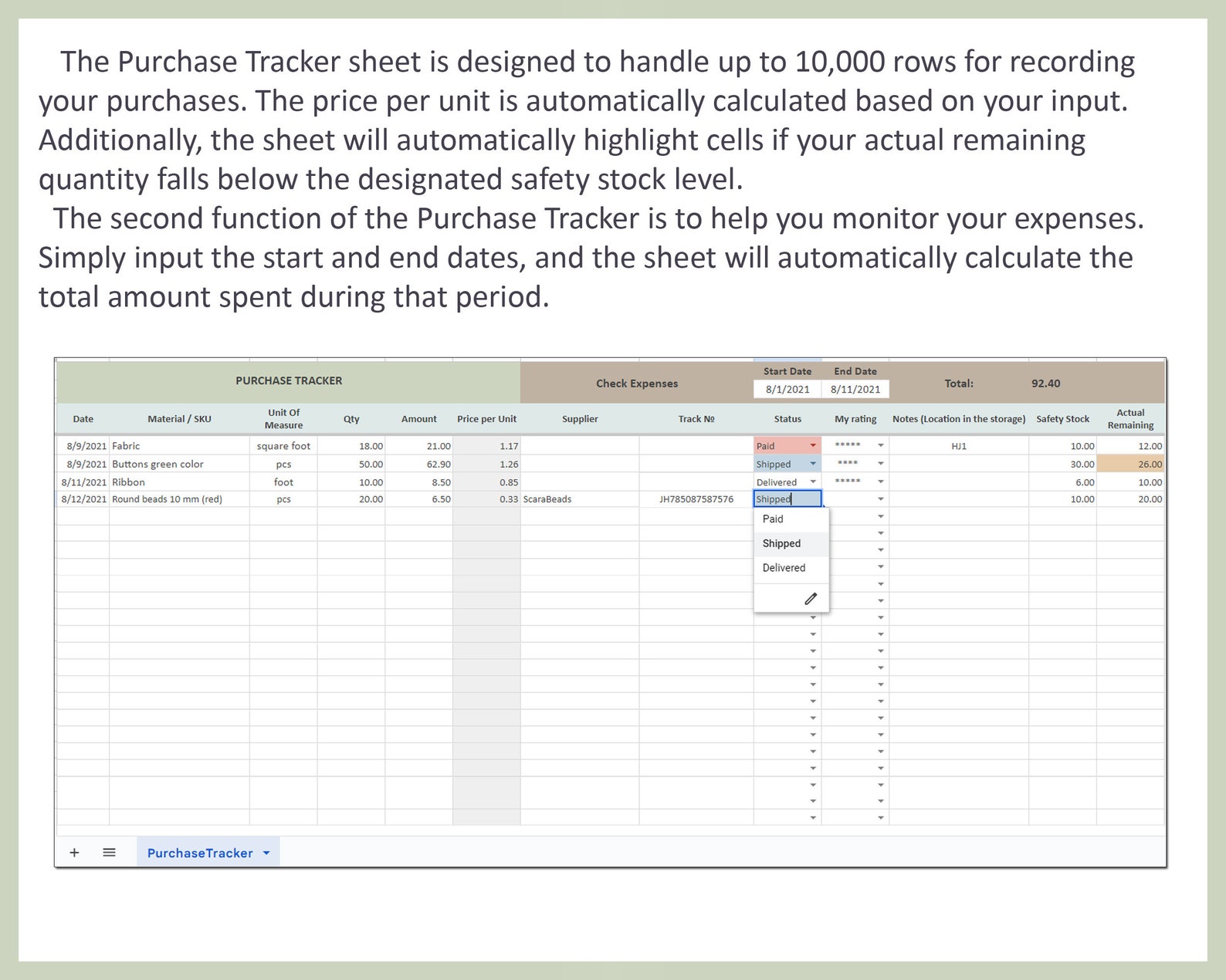 Purchase Order Tracker Spreadsheet Excel Google Sheets Template ...