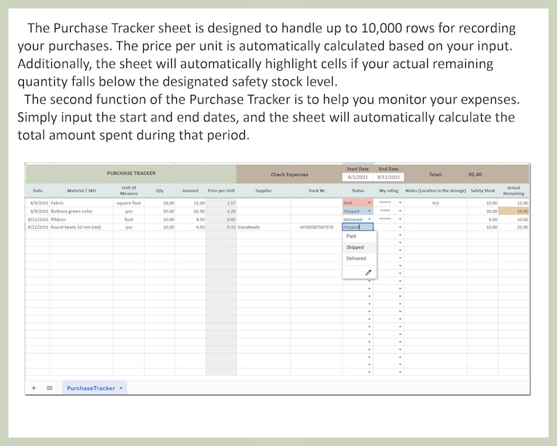 Purchase Order Tracker, Purchases Tracker, Purchase Order Tracking ...