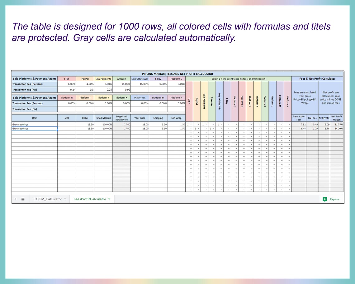 Pricing Markup Template Product Costing Template EXCEL - Etsy