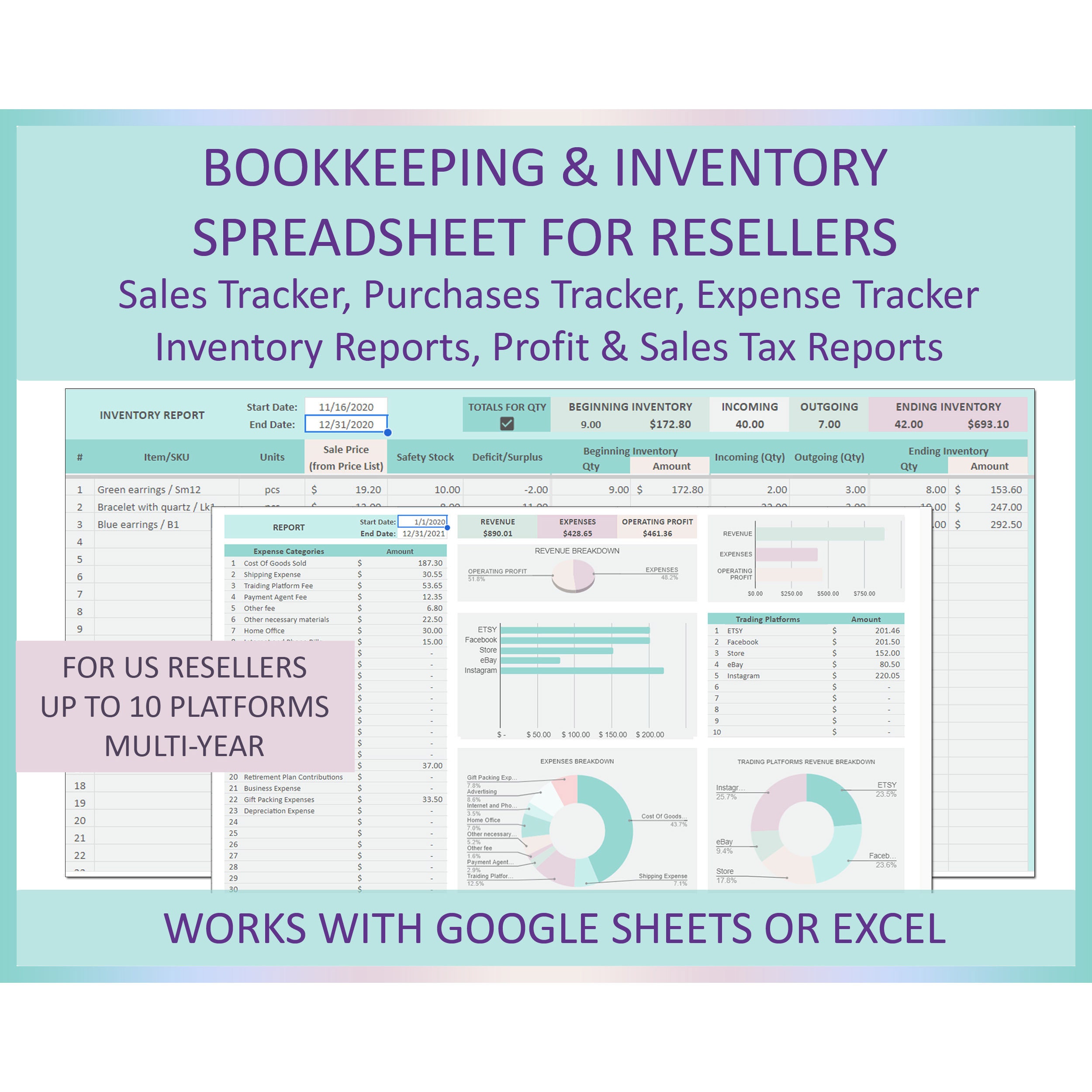Reseller Bookkeeping Spreadsheet for Small Business Inventory Sales ...