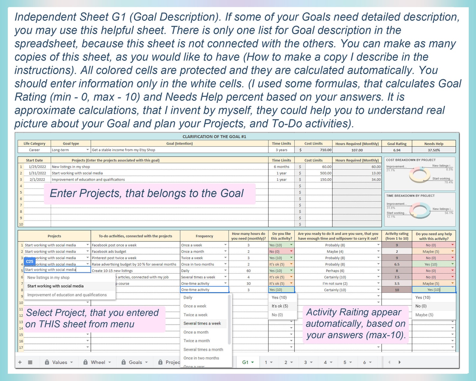 Life Planner Excel, Goal Setting, Project Planner Template, Kanban ...