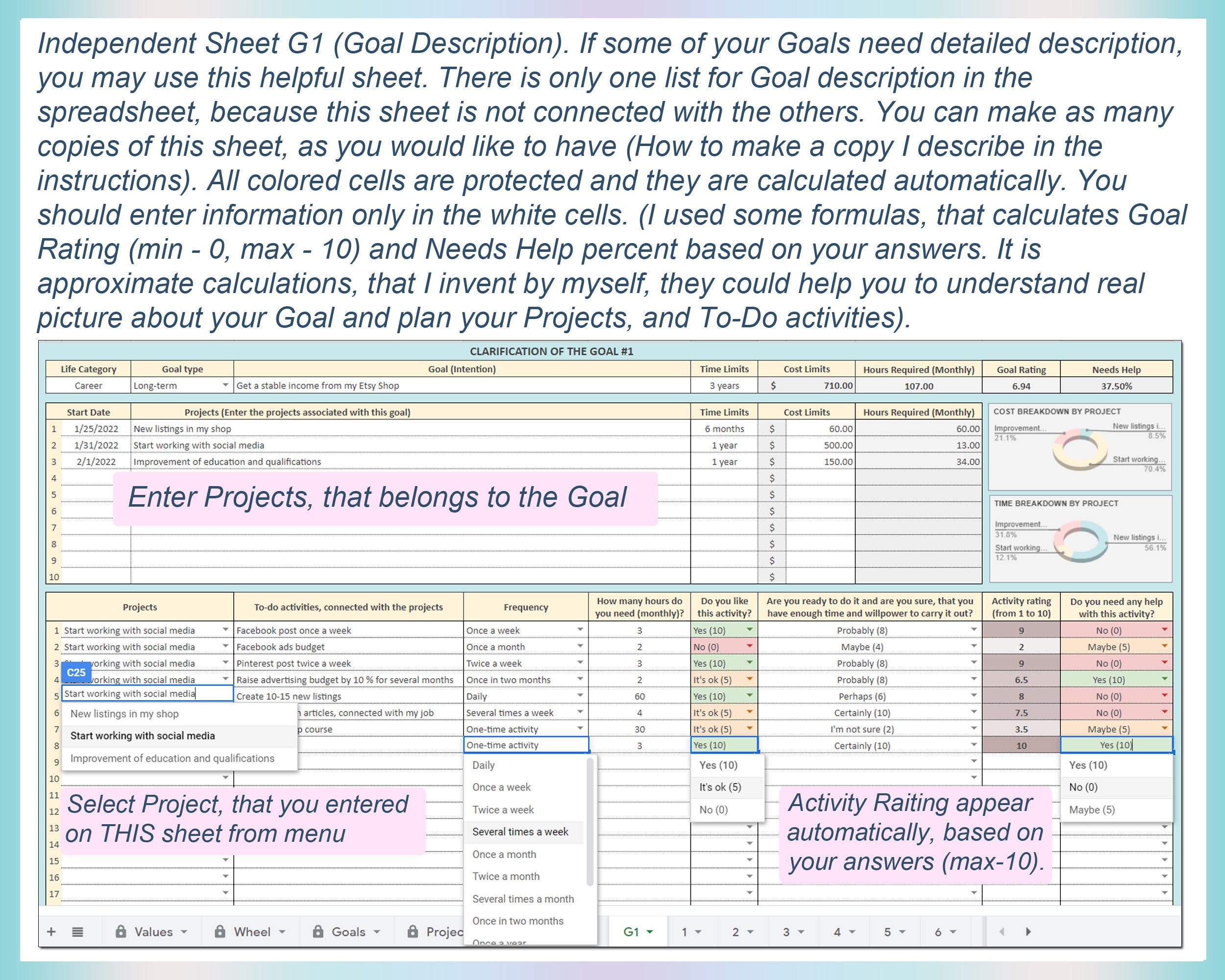 Life Planner Excel, Goal Setting, Project Planner Template, Kanban ...