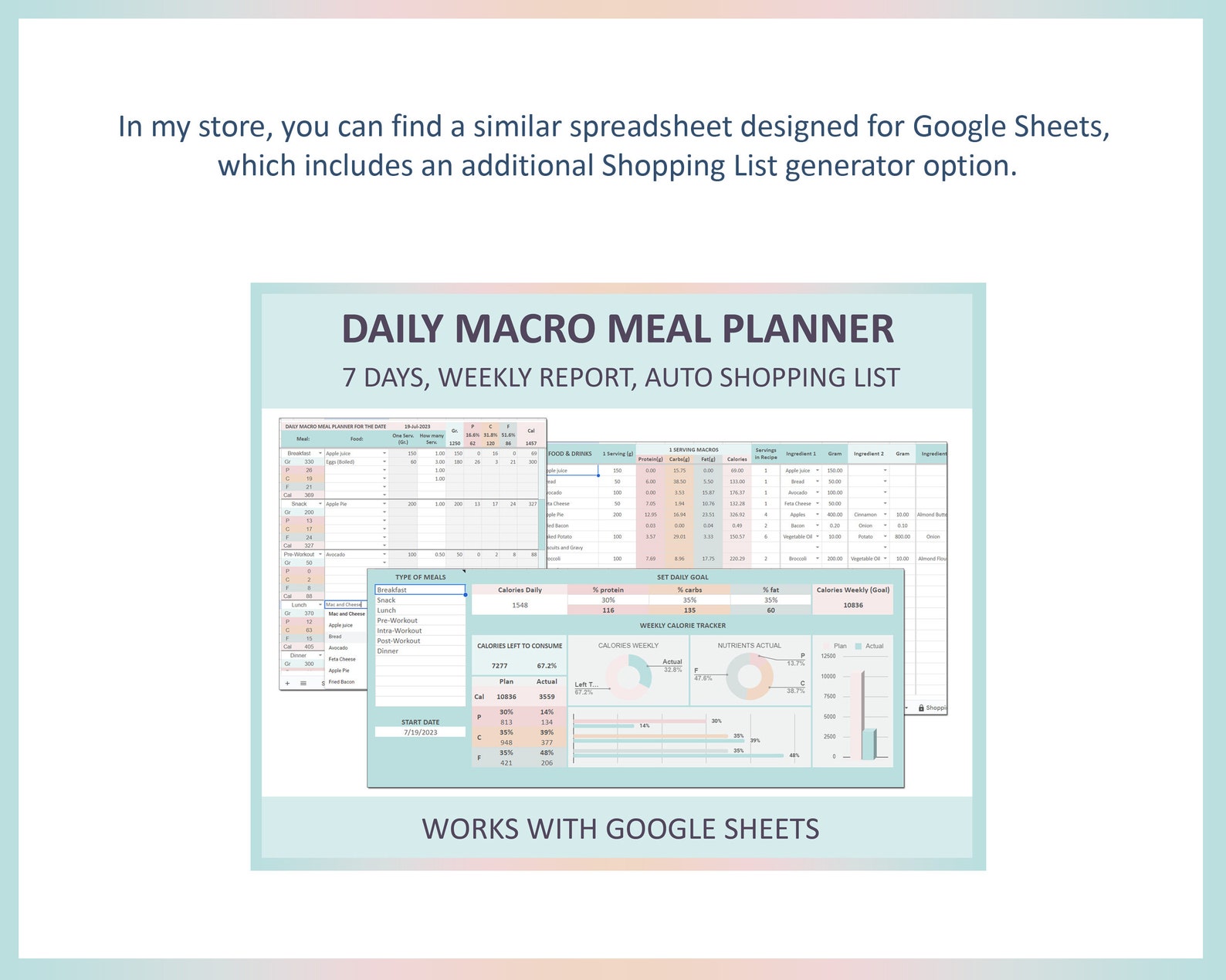 Macro Diet Meal Planner, Macros for Weight Loss, Weekly Meal Planner ...