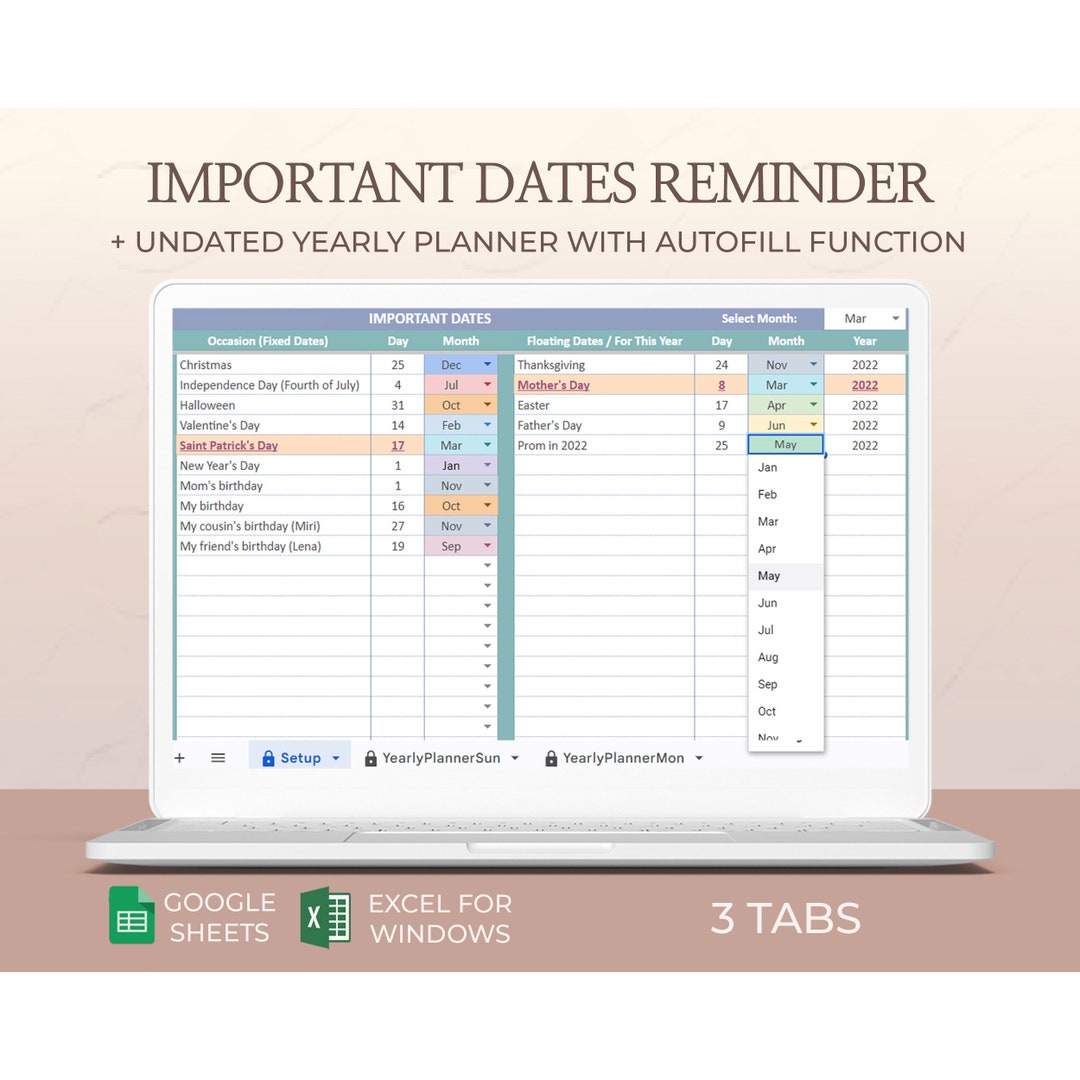 Important Dates Tracker, Yearly Calendar, Birthdays Tracker, Weeks in a ...