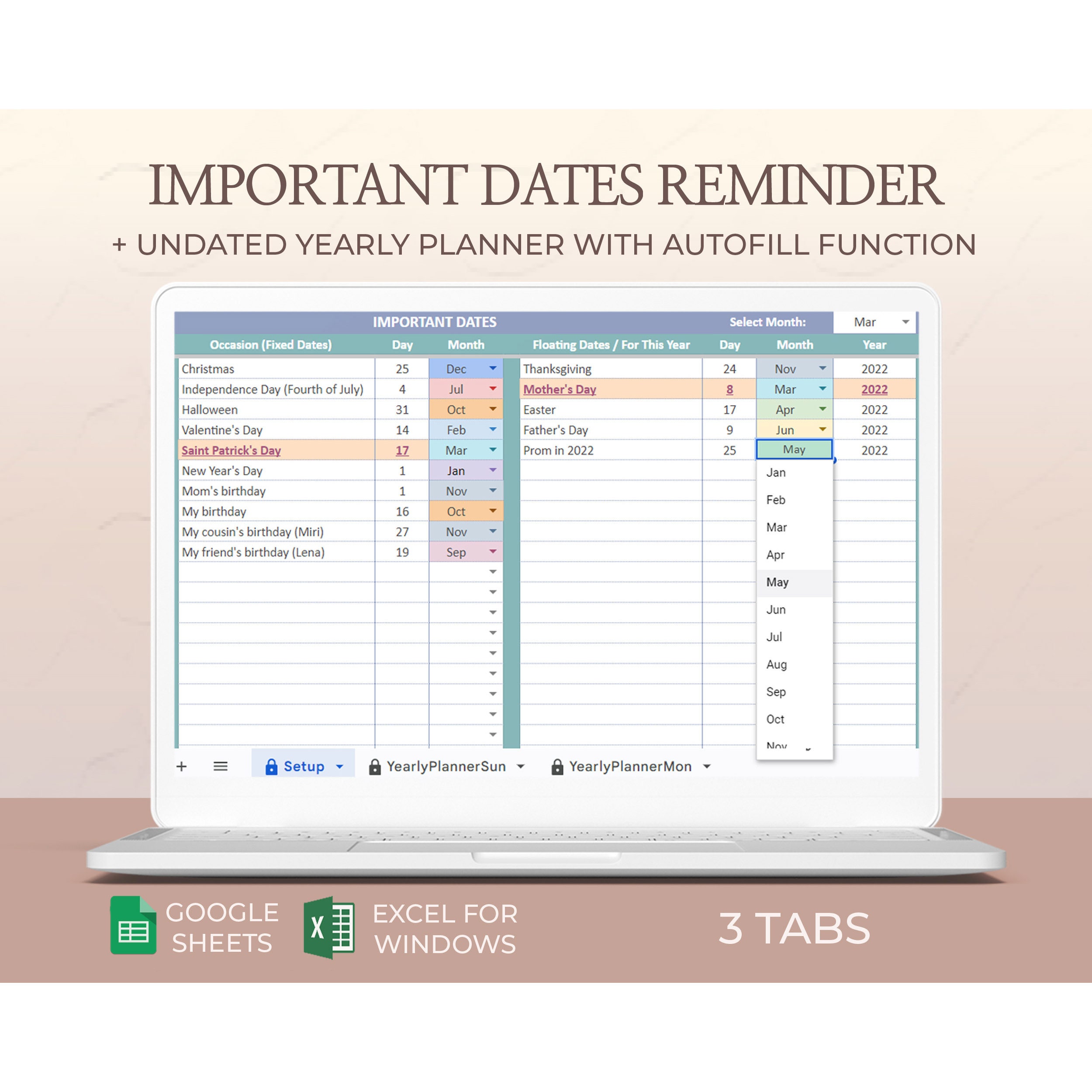 Important Dates Tracker, Yearly Calendar, Birthdays Tracker, Weeks in a ...
