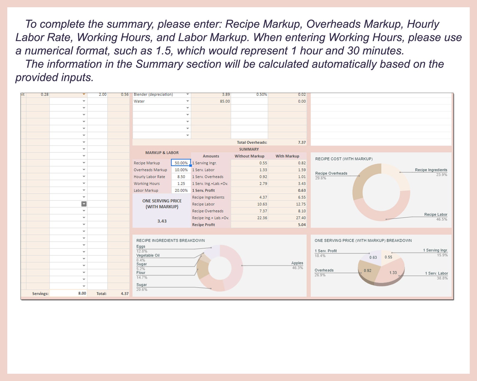 Recipe Costing Template, Recipe Cost Calculator, Cake Pricing ...