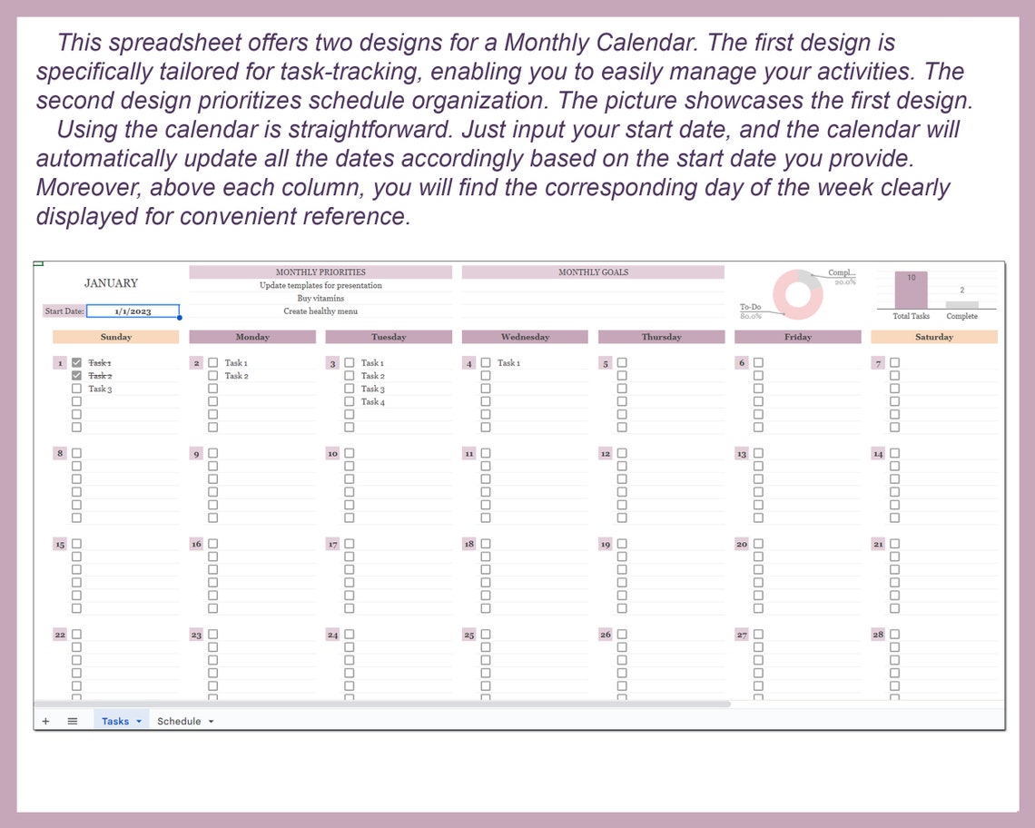 Monthly Planner Spreadsheet Google Sheets Calendar Excel Template ...