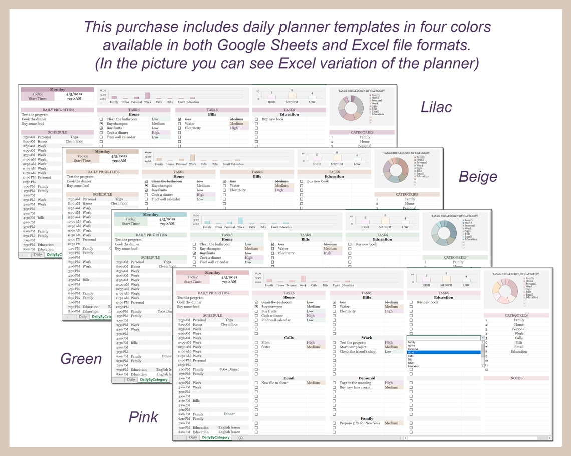 Daily Planner Excel Daily Schedule Template Daily Work Schedule Daily ...