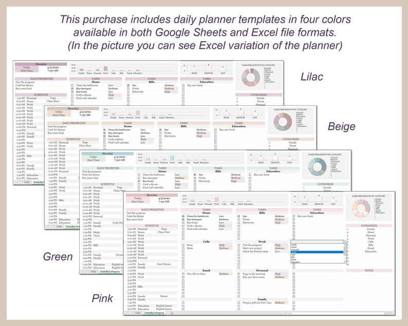 Daily Planner Excel Daily Schedule Template Daily Work Schedule Daily ...