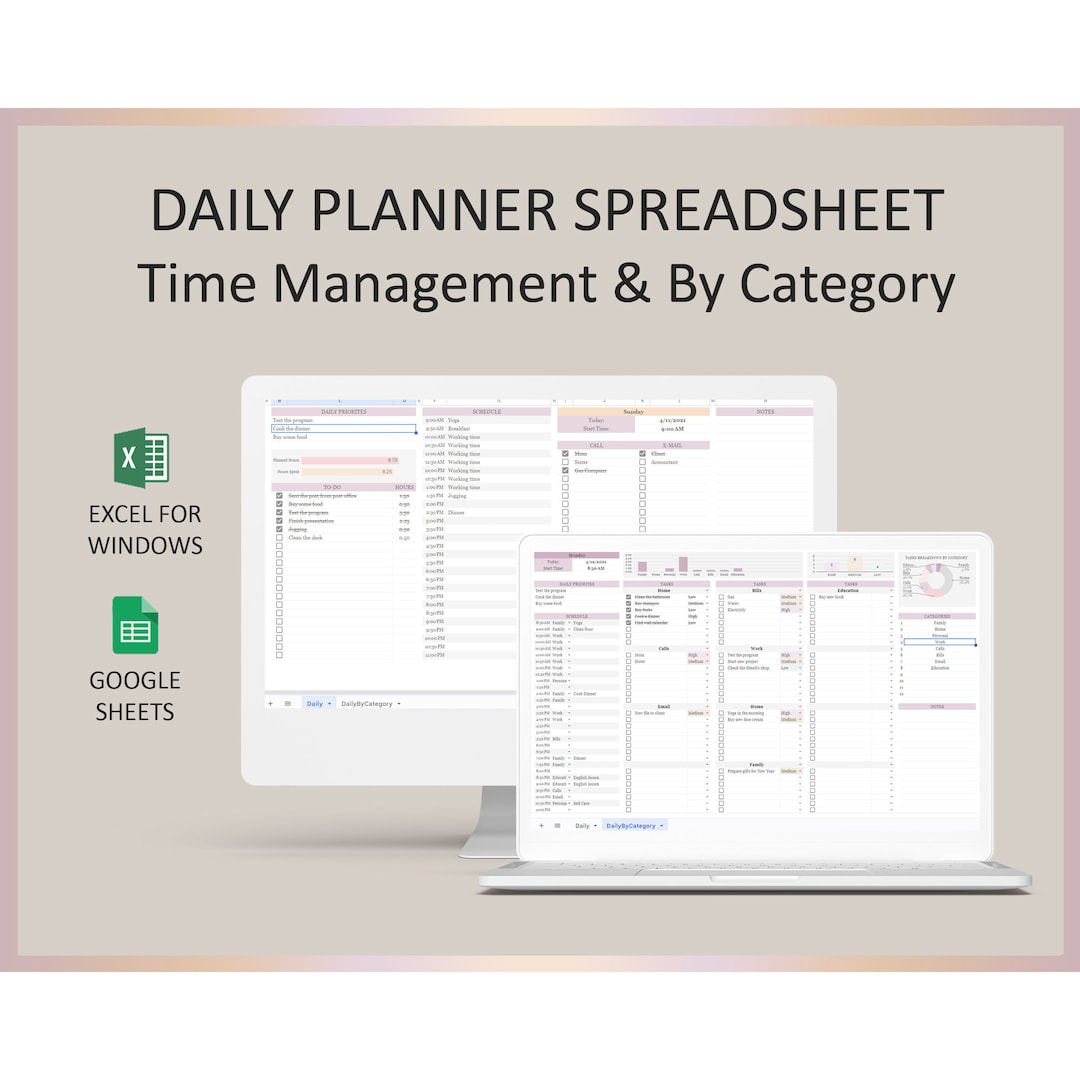 Daily Planner Excel Schedule Template Daily Work Organizer Hourly ...