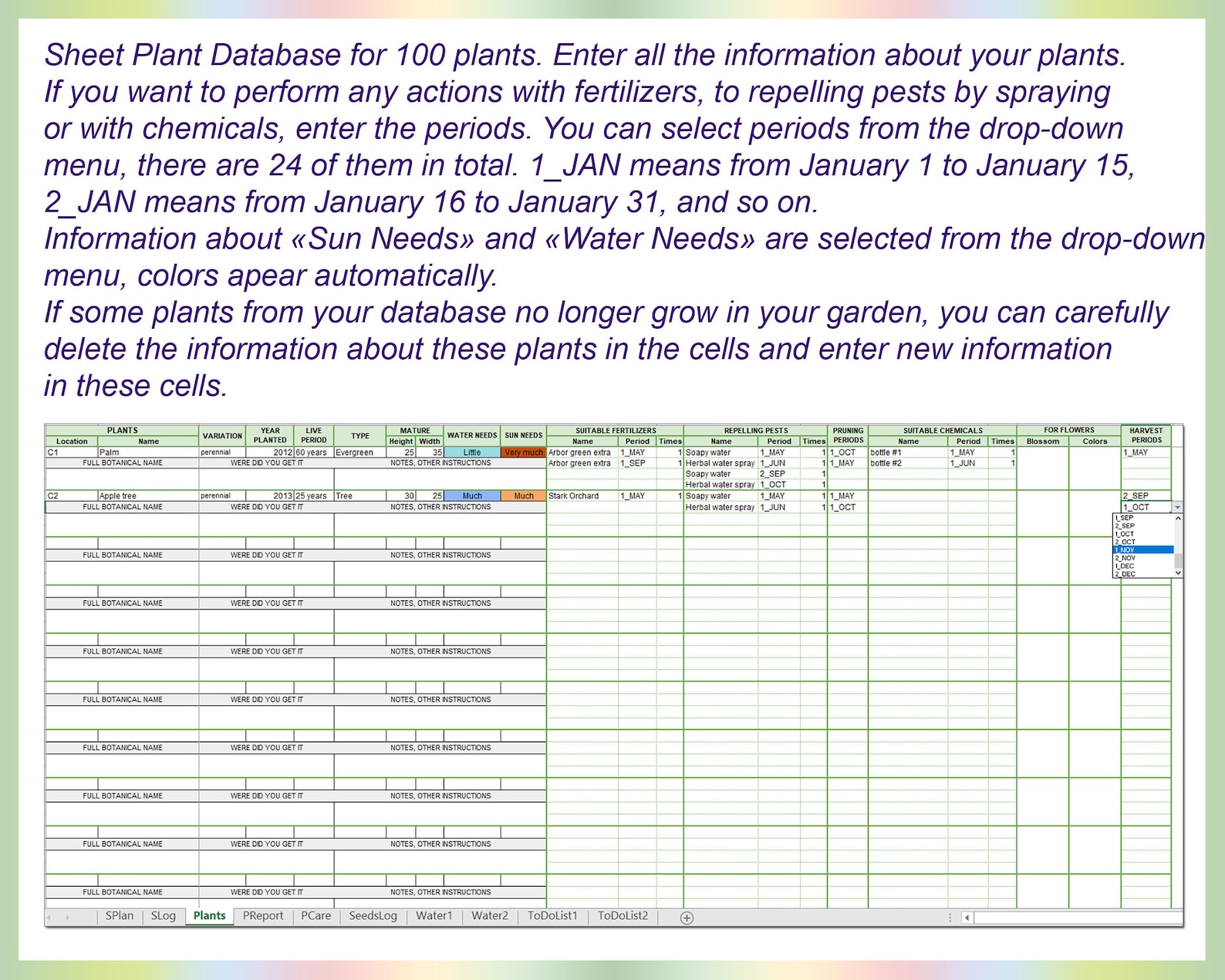 Excel Garden Planner Plant Care Worksheet Watering Schedule Flowers ...