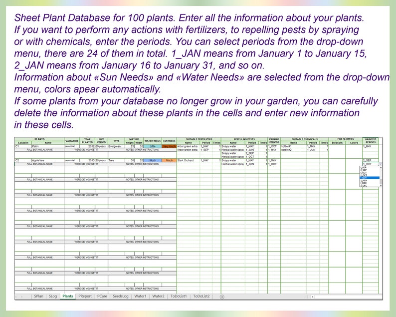 Excel Garden Planner Plant Care Worksheet Watering Schedule Flowers ...