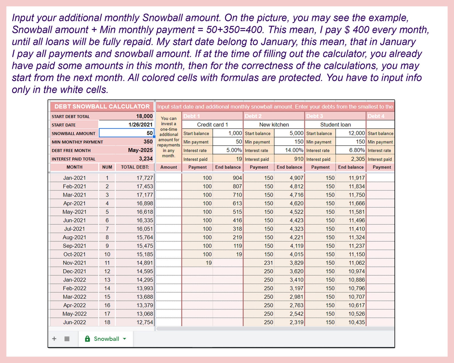 Debt Snowball Calculator Spreadsheet Debt Snowball Worksheet - Etsy