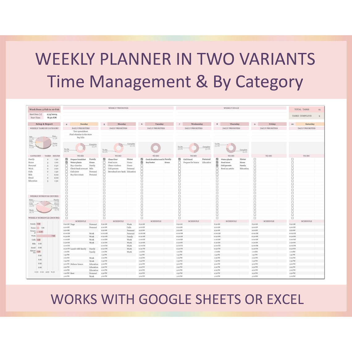 Weekly Planner Sheet Time Management Weekly Schedule To-do List ...