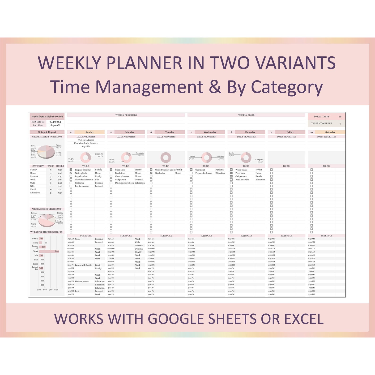 Weekly Planner Sheet Time Management Weekly Schedule To-do List ...