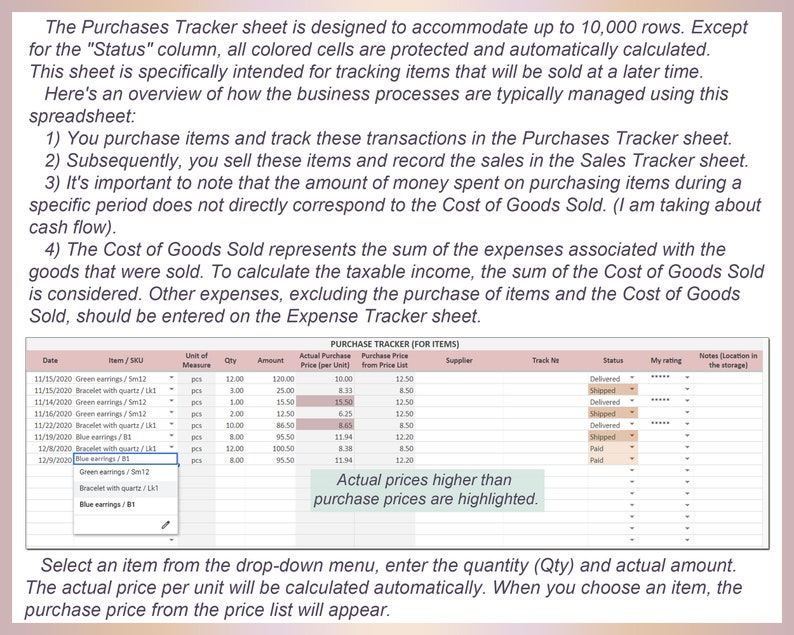 Reseller Bookkeeping Spreadsheet for Inventory Tracking Sales Expenses ...